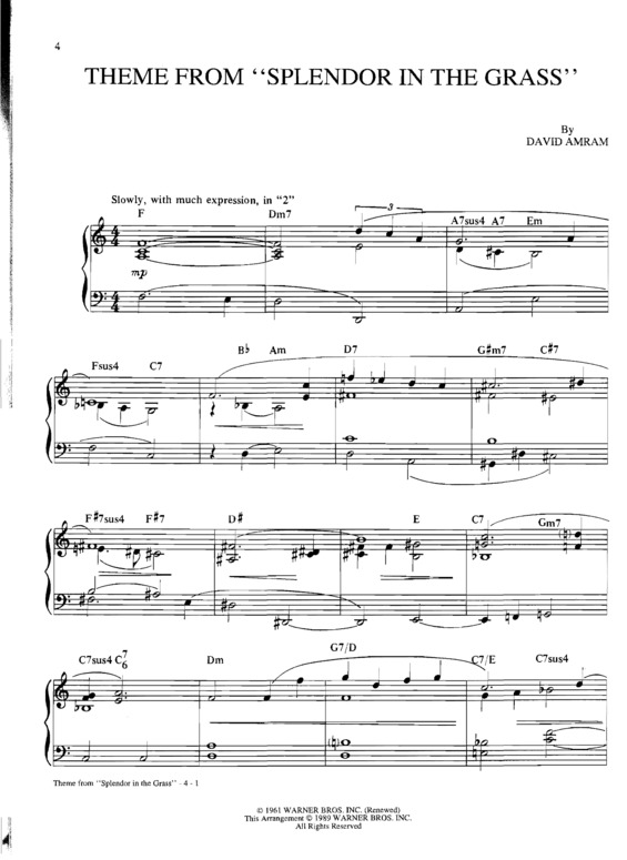 Super Partituras - Theme From Splendor In The Grass (Temas), com cifra