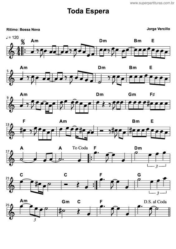 Super Partituras - Toda Espera (Jorge Vercillo), com cifra