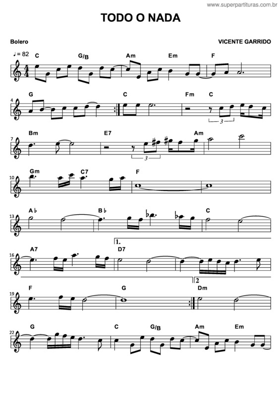 Super Partituras - Todo o Nada (Vicente Garrido), com cifra