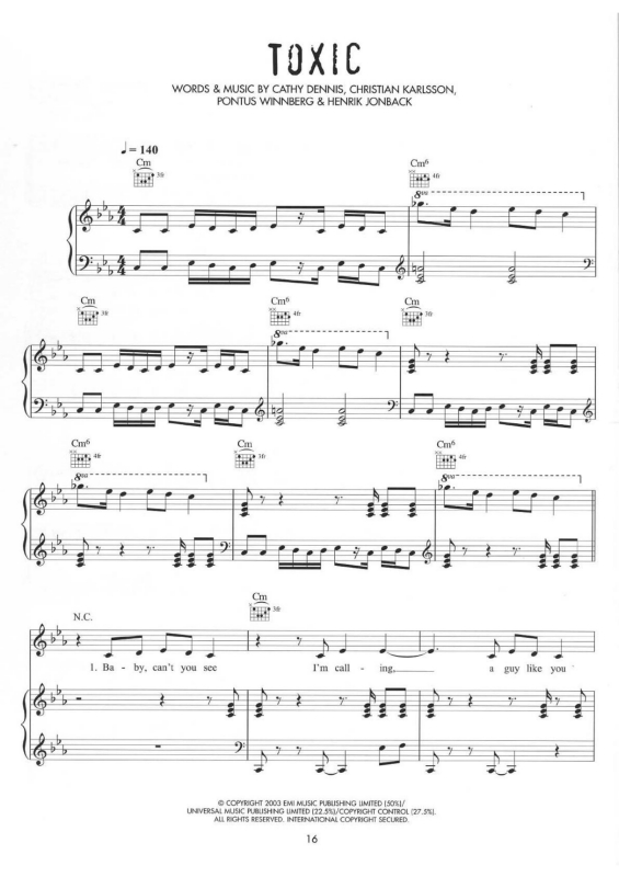 Super Partituras - Toxic (Britney Spears, Cathy Dennis, Christian ...