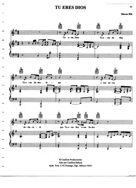 Super Partituras - Tu Eres Dios (Marcos Witt, Marco Barrientos), com cifra