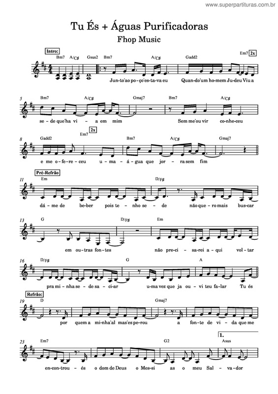 Super Partituras - Tu És + Águas Purificadoras (Fhop Music), com cifra