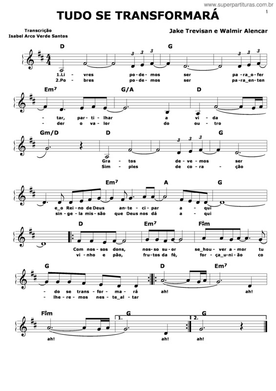 Super Partituras - Tudo Se Transformará (Jake Trevisan), com cifra