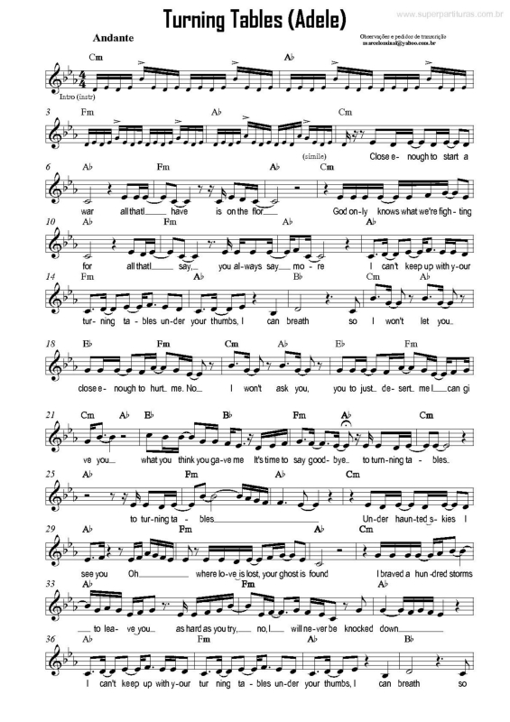 Super Partituras - Turning Tables v.2 (Adele), com cifra