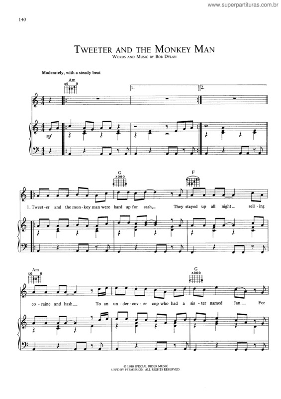 Super Partituras - Tweeter And The Monkey Man (Bob Dylan), com cifra