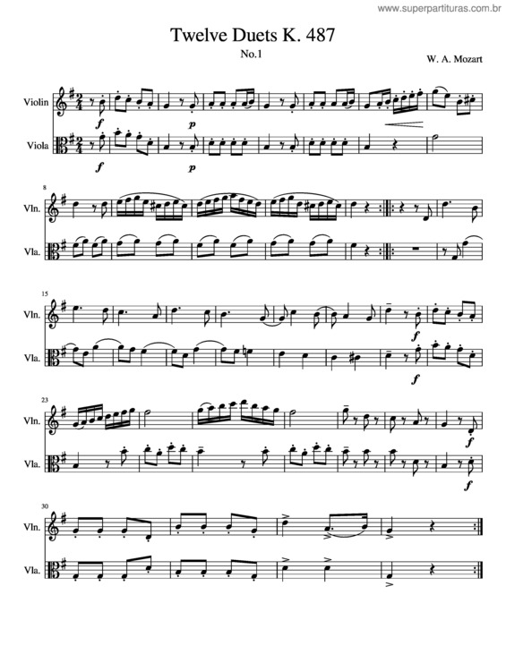 Super Partituras - Twelve Duets K. 487 No. 1 (Wolfgang Amadeus Mozart)