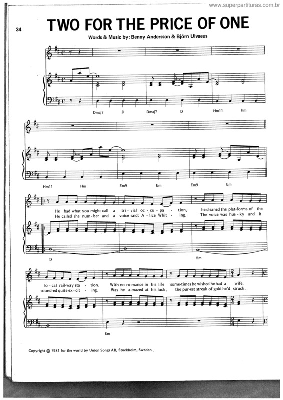 Super Partituras - Two For The Price Of One (Abba), com cifra