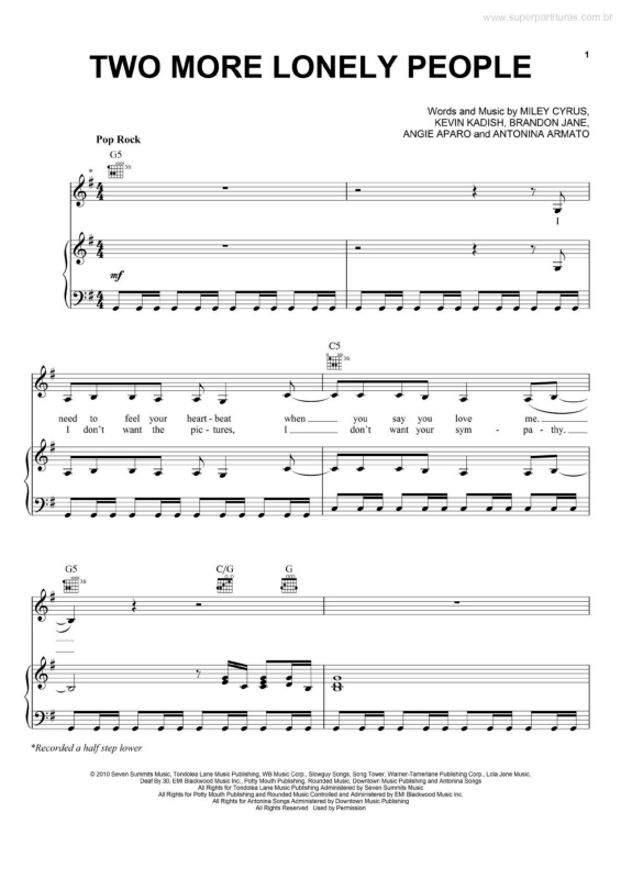 Super Partituras - Two More Lonely People (Miley Cyrus, Antonina Armato ...