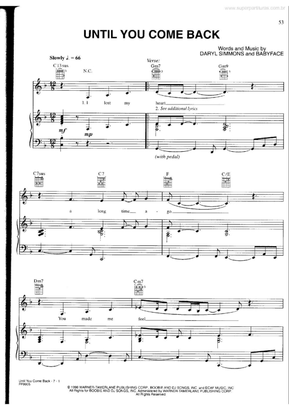 Super Partituras - Until You Come Back (Whitney Houston, Babyface ...