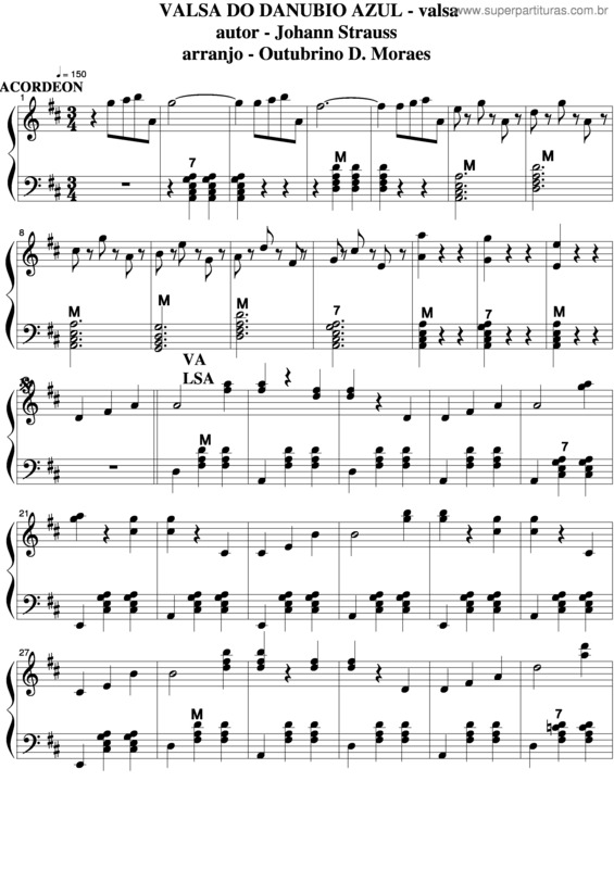 Super Partituras - Valsa Do Danubio Azul (Johann Strauss), com cifra