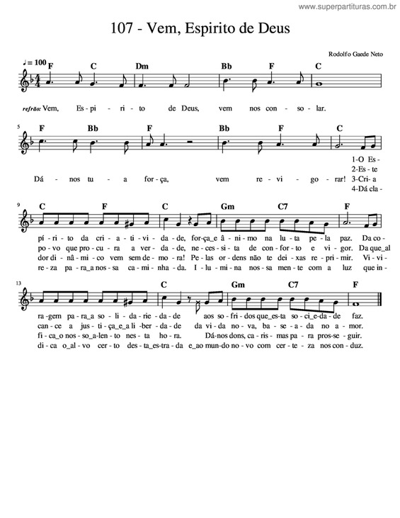 Super Partituras - Vem, Espírito De Deus (Rodolfo G. Neto), com cifra Super Partituras - Vem, Espírito De Deus (Rodolfo G. Neto), com cifra