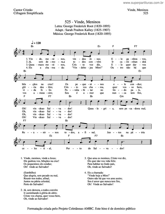 Super Partituras - Vinde, Meninos v.2 (Cantor Cristão), com cifra