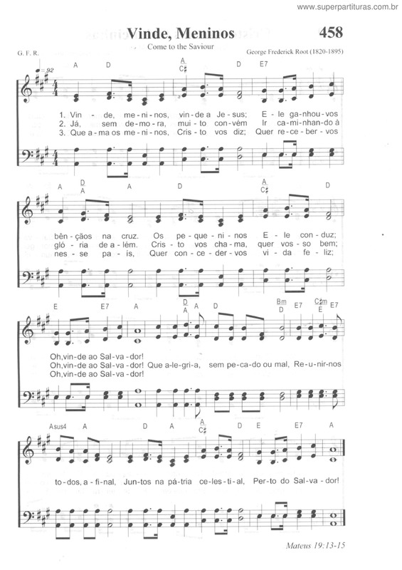 Super Partituras - Vinde, Meninos (Hinário Adventista), com cifra