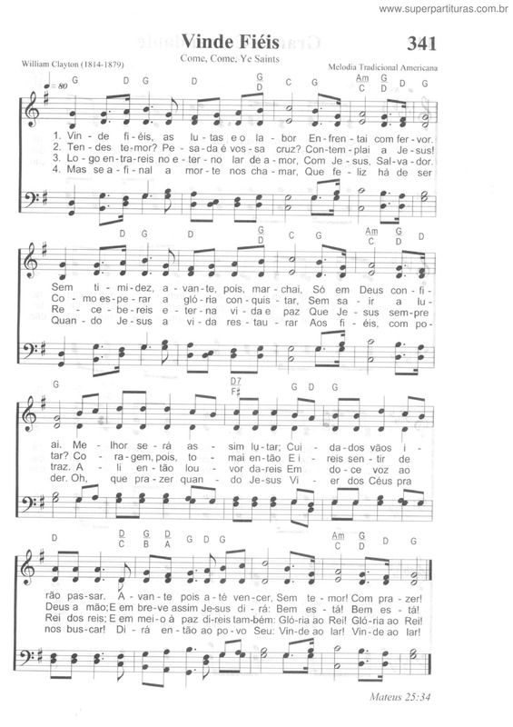 Super Partituras - Vinde Fiéis v.2 (Hinário Adventista), com cifra