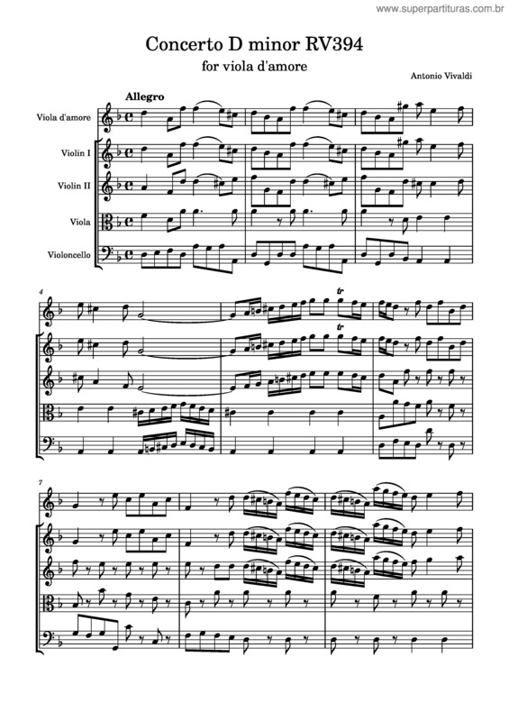 Super Partituras - Viola D`Amore Concerto In D Minor, Rv 394 – Antonio Vivaldi Vivaldi ...