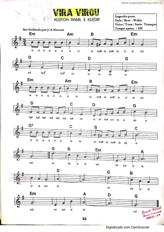 Super Partituras - Vira, Virou (Kleiton Ramil e Kledir), com cifra