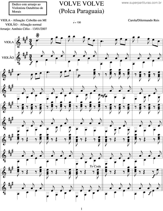 Super Partituras - Volve-Volve v.3 (Dilermando Reis, Carola), com cifra