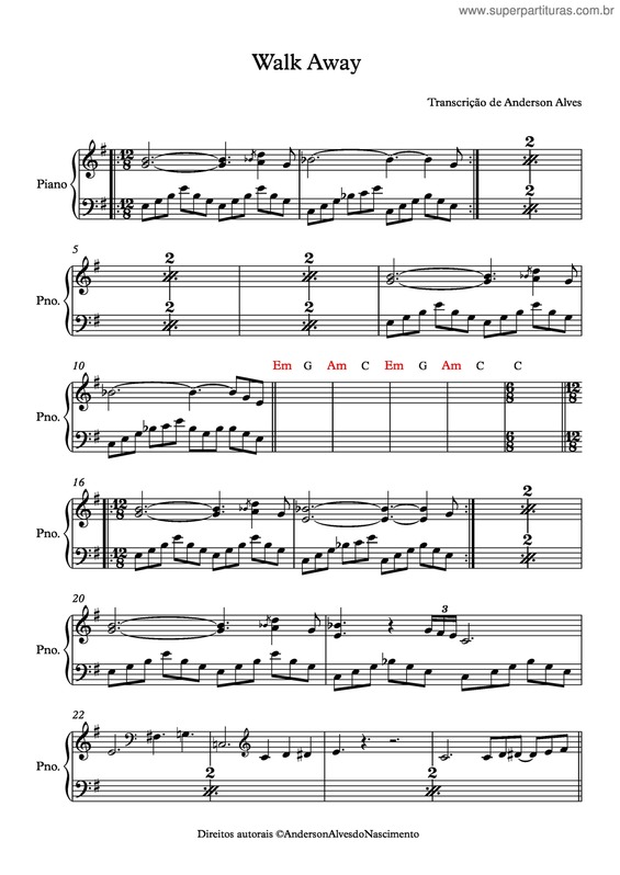 Super Partituras - Walk Away (Christina Aguilera), com cifra