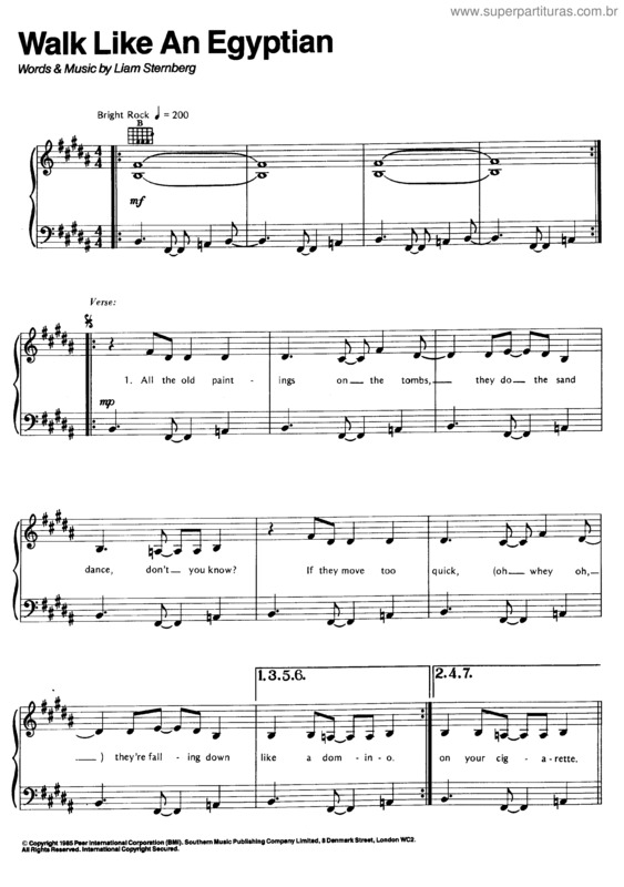 Super Partituras - Walk Like An Egyptian (The Bangles), com cifra
