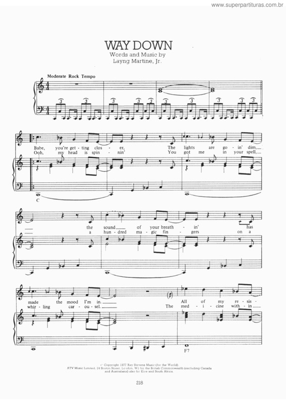 Super Partituras - Way down (Elvis Presley), com cifra Super Partituras - Way down (Elvis Presley), com cifra