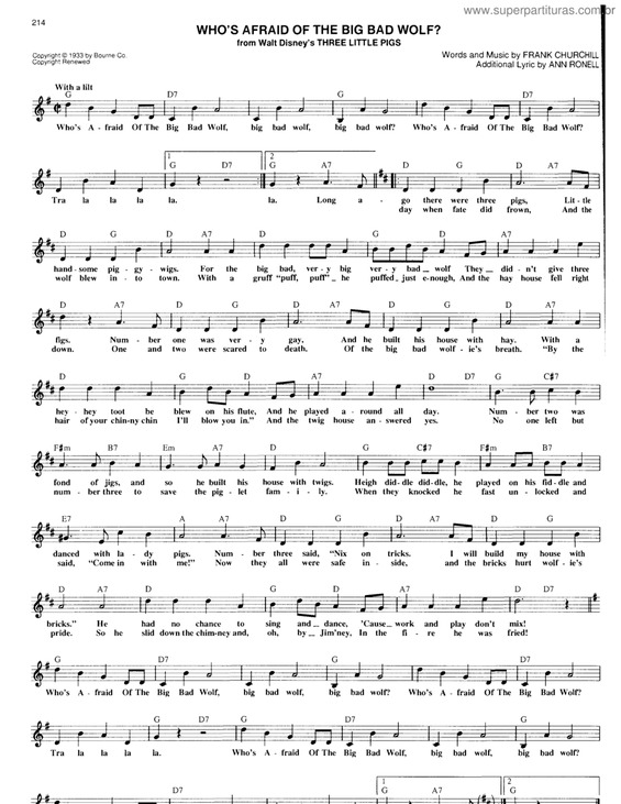 Super Partituras - Who`s Afraid Of The Big Bad Wolf? v.2 (Disney), com ...
