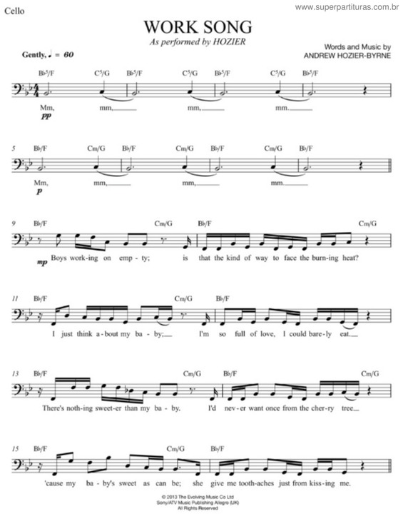 Super Partituras - Work Song v.2 (Hozier), com cifra