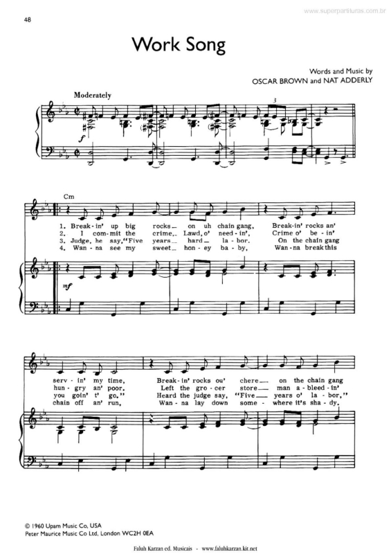 Super Partituras - Work Song (Nina Simone, Oscar Brown, Nat Adderly ...