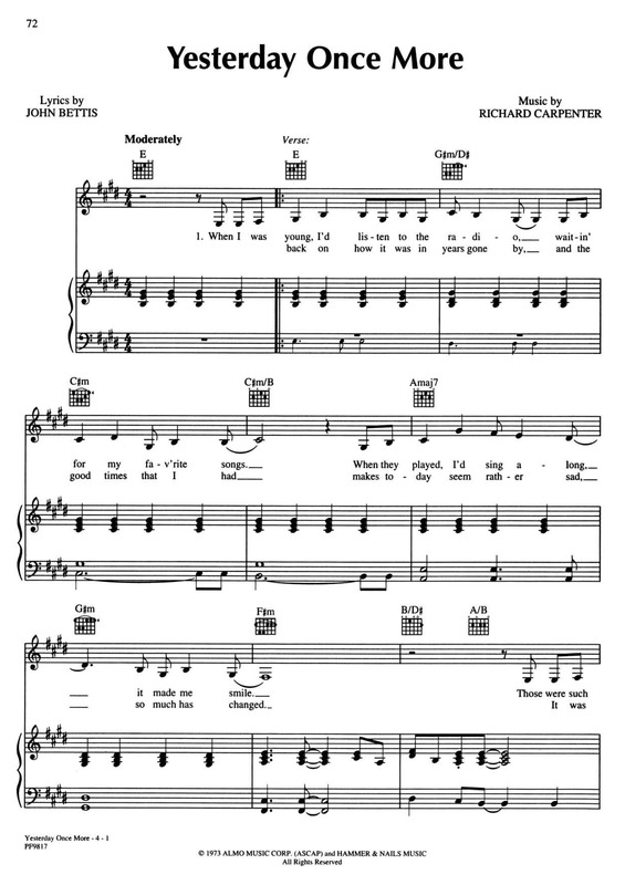Super Partituras - Yesterday Once More v.2 (The Carpenters), com cifra